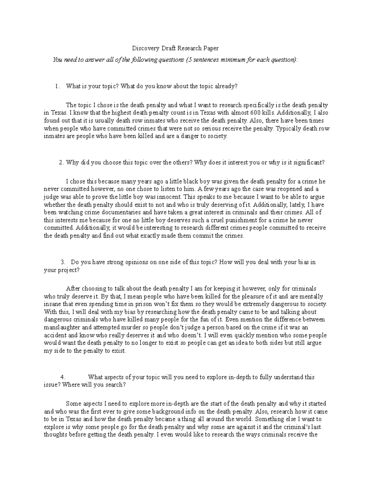 Discovery Draft Research Paper - I know that the highest death penalty ...