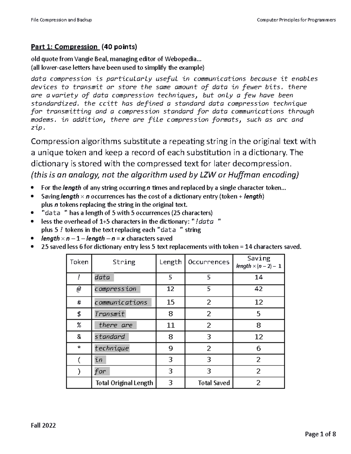 CP4P Compression Backup Activity Instructions - Part 1: Compression (40 points) old quote from ...