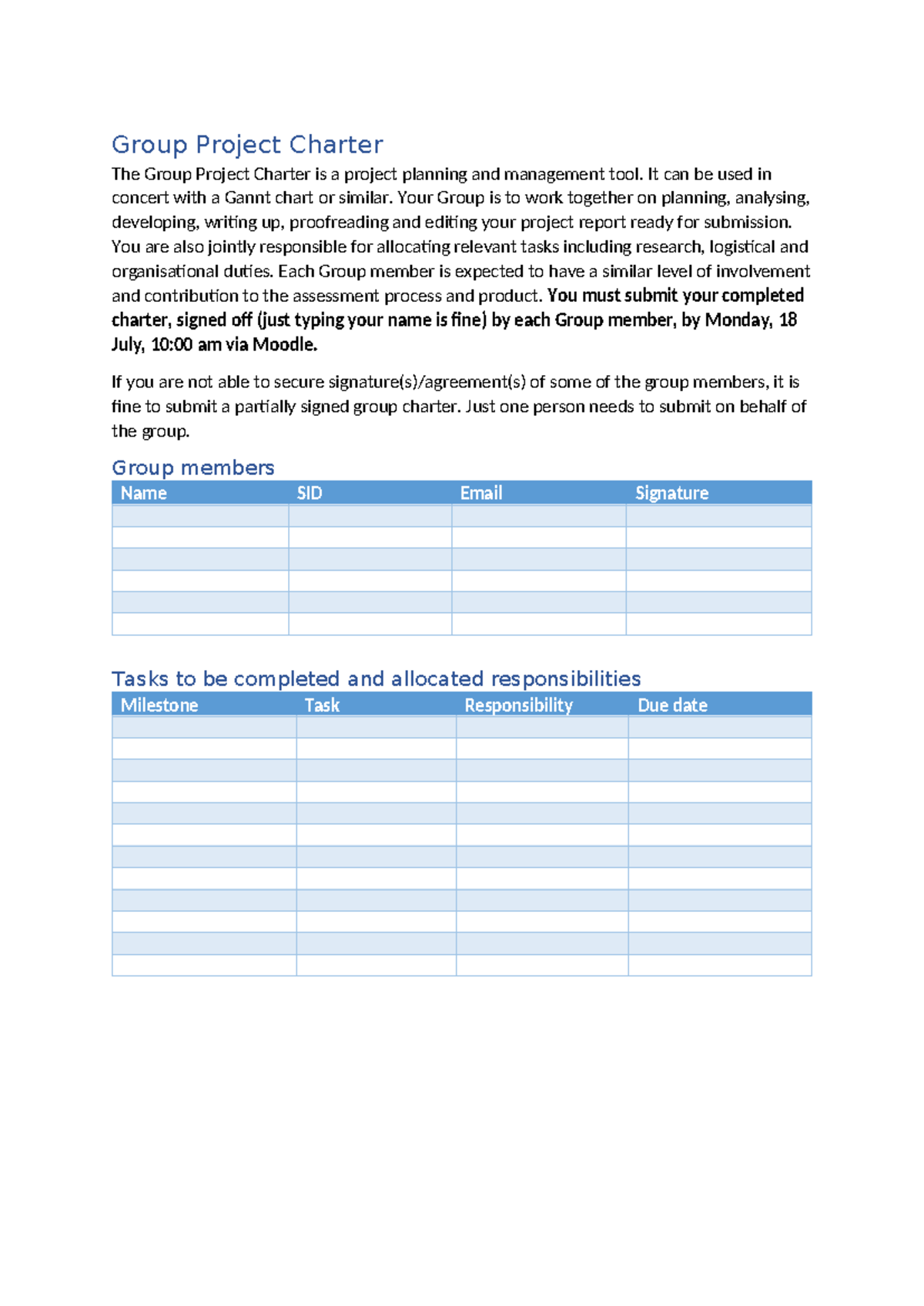 Group Project Charter: Planning, Responsibilities, and Milestones ...