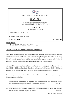Labour Law 1.2 Semester Test 1 - Test Canvas: Semester Test 1 Labour ...