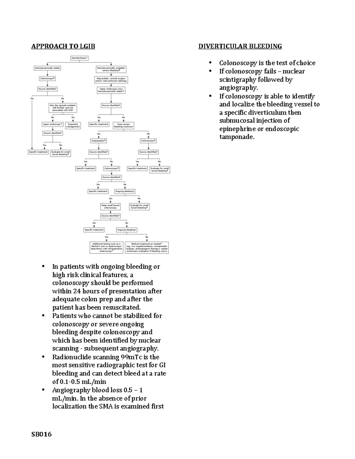 Final Year Surgery Notes - APPROACH TO LGIB In patients with ongoing ...