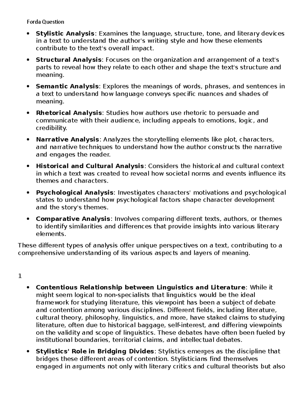 Summarized language and literature stylistics - Forda Question ...