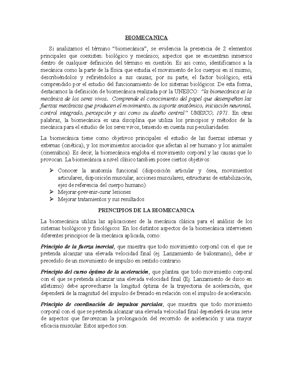 Biomecanica - Documento sobre biomecánica, kinesiología, movimiento ...