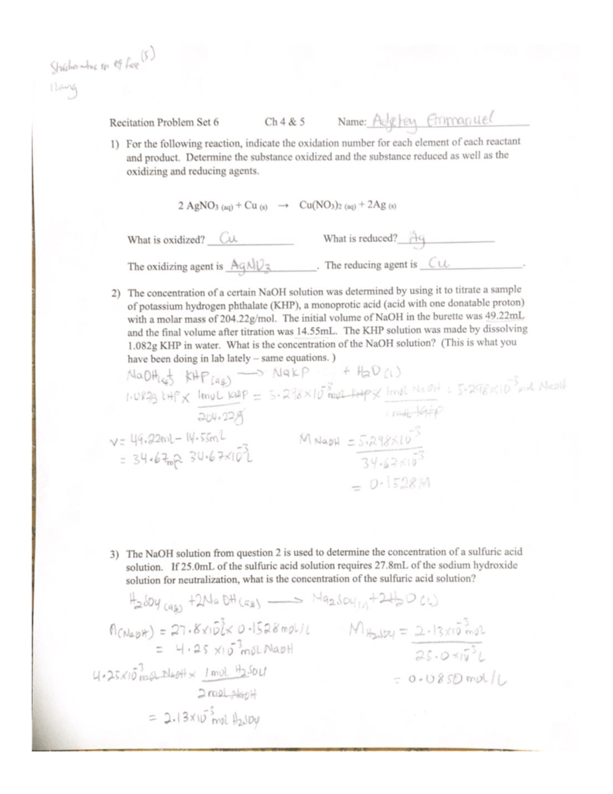 Recitation Problem Set 6 - CHEM 110 - Studocu