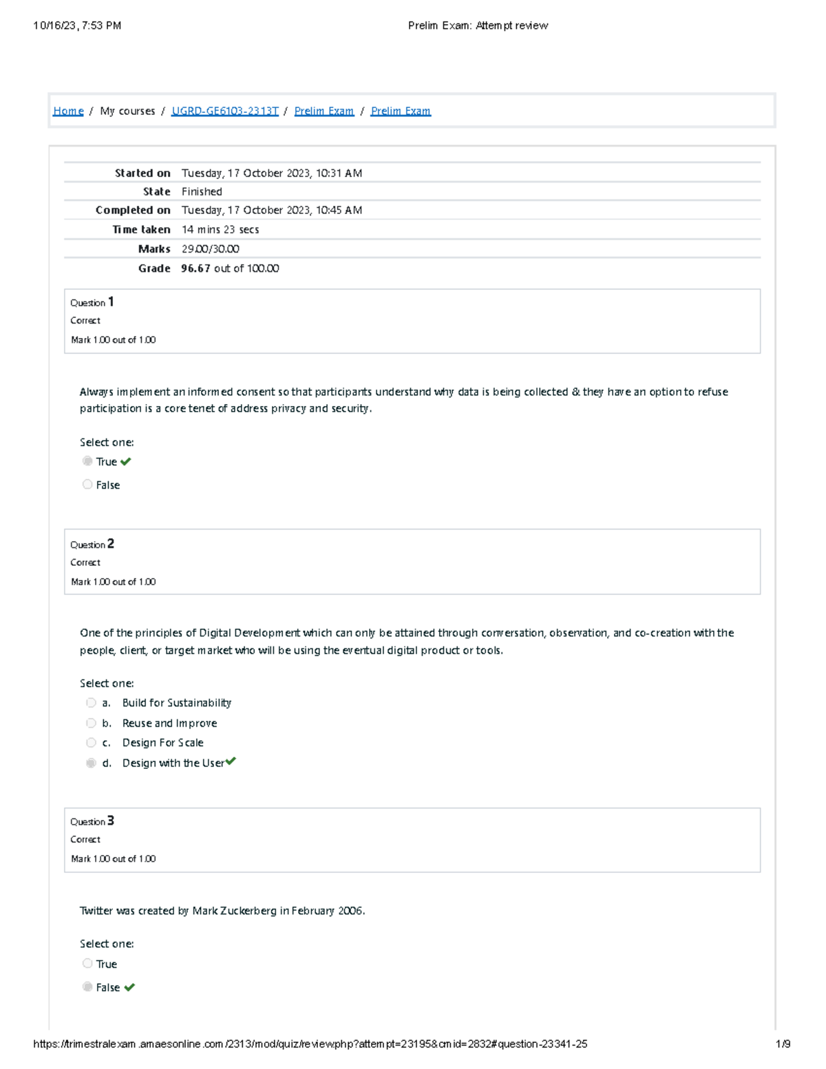 Living in the IT era Prelim Exam Attempt review - Home / My courses / UGRD-GE6103-2313T / Prelim ...