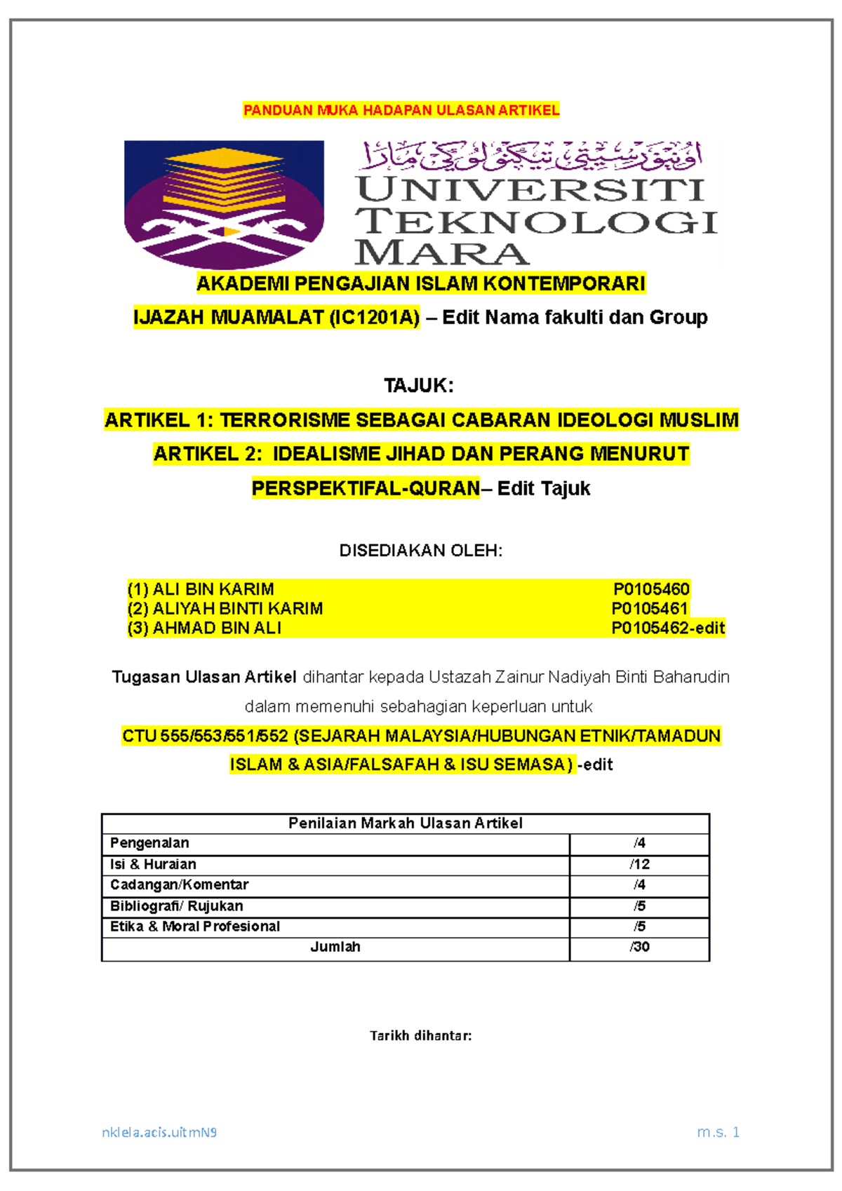 Format Ulasan Artikel - Hubungan Etnik - UiTM - Studocu