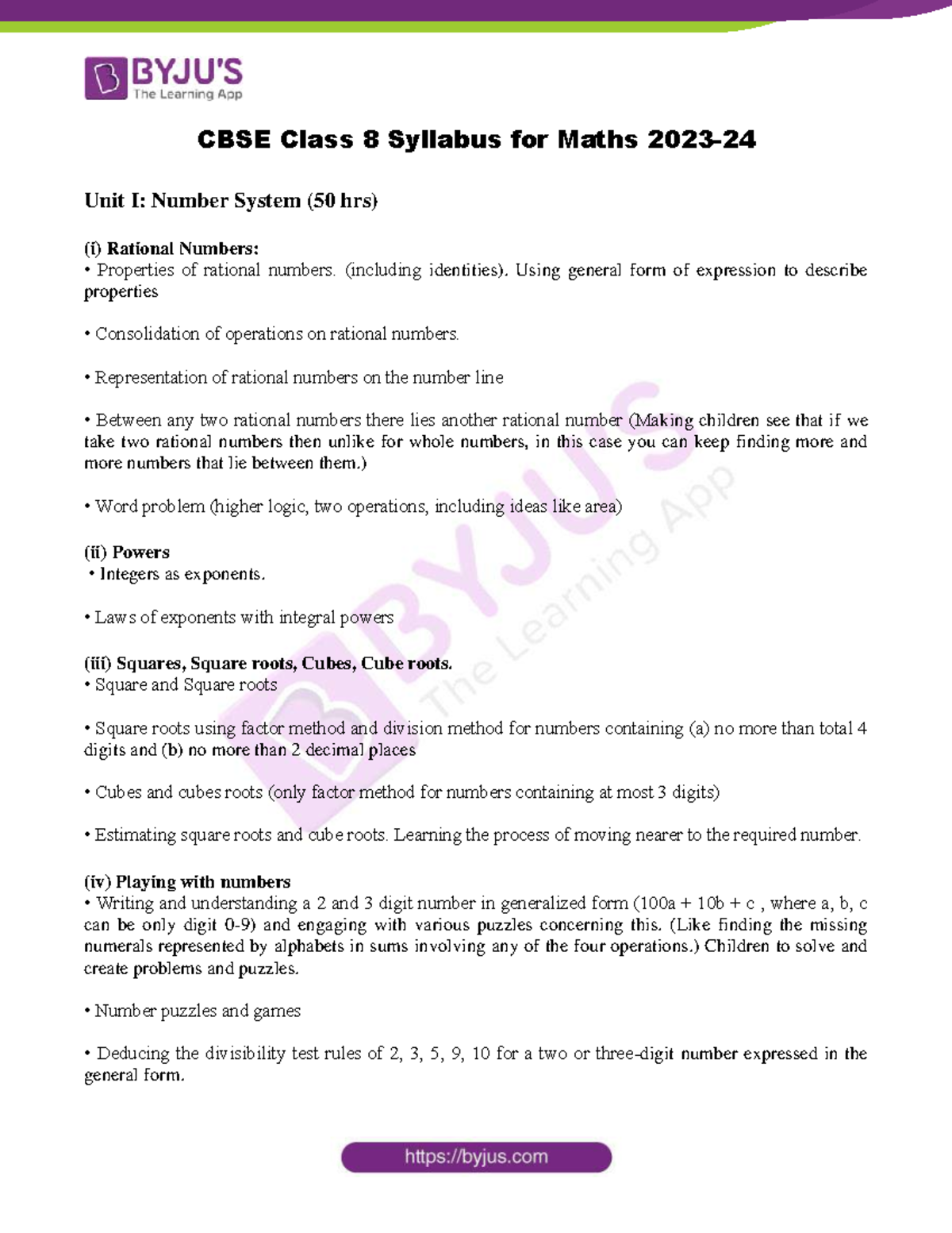 syllabus for class 8 maths - CBSE Class 8 Syllabus for Maths 2023- Unit ...