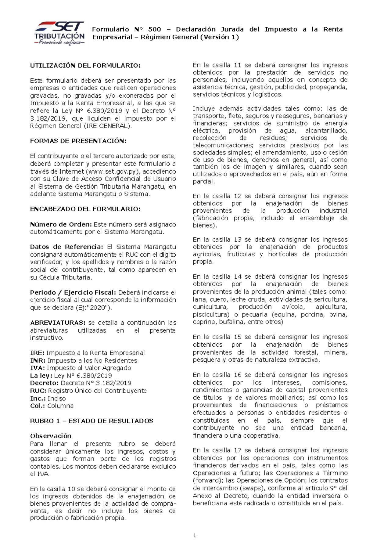 Instructivo Formulario N° 500 IRE General Versión 1 - Empresarial ...