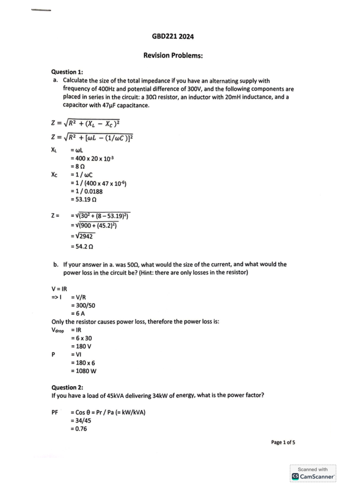 Gbd revision - Practice questions - GBD221 2024 Revision Problems: Question 1: a. Calculate the ...