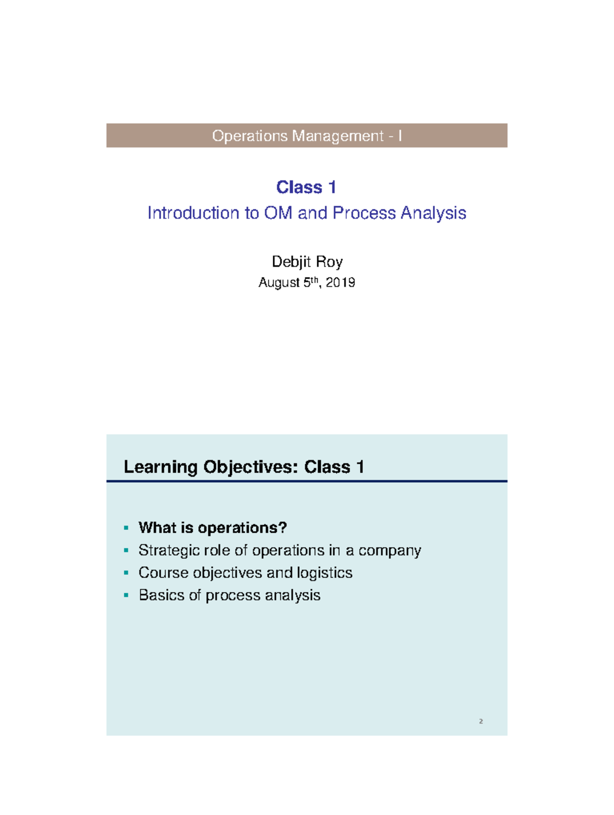 OM I Introduction-print - Operations Management - I Class 1 ...