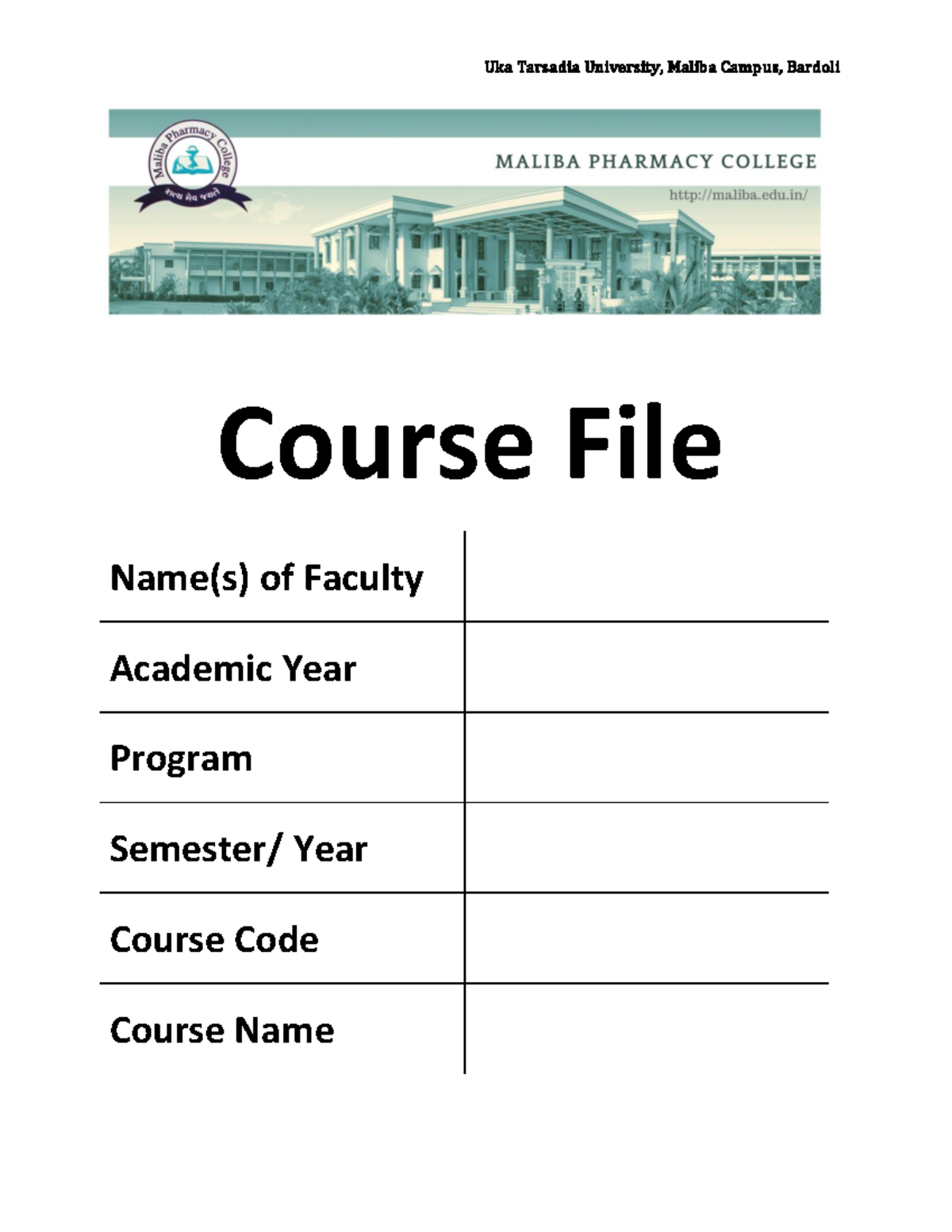 Course File cover page and index - medical nursing - Uka Tarsadia ...