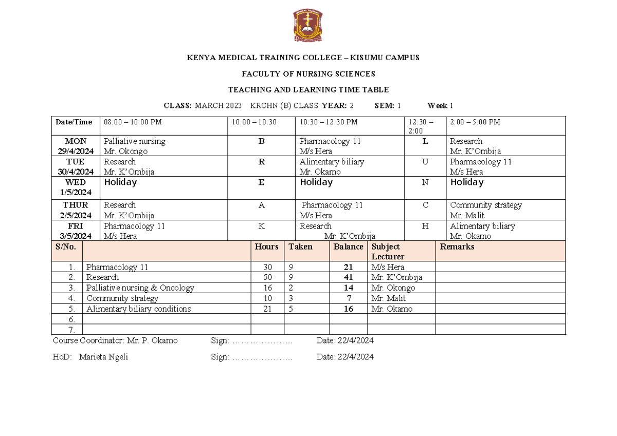 March 2023 YR 2 SEM 1 - FACULTY OF NURSING SCIENCES TEACHING AND ...