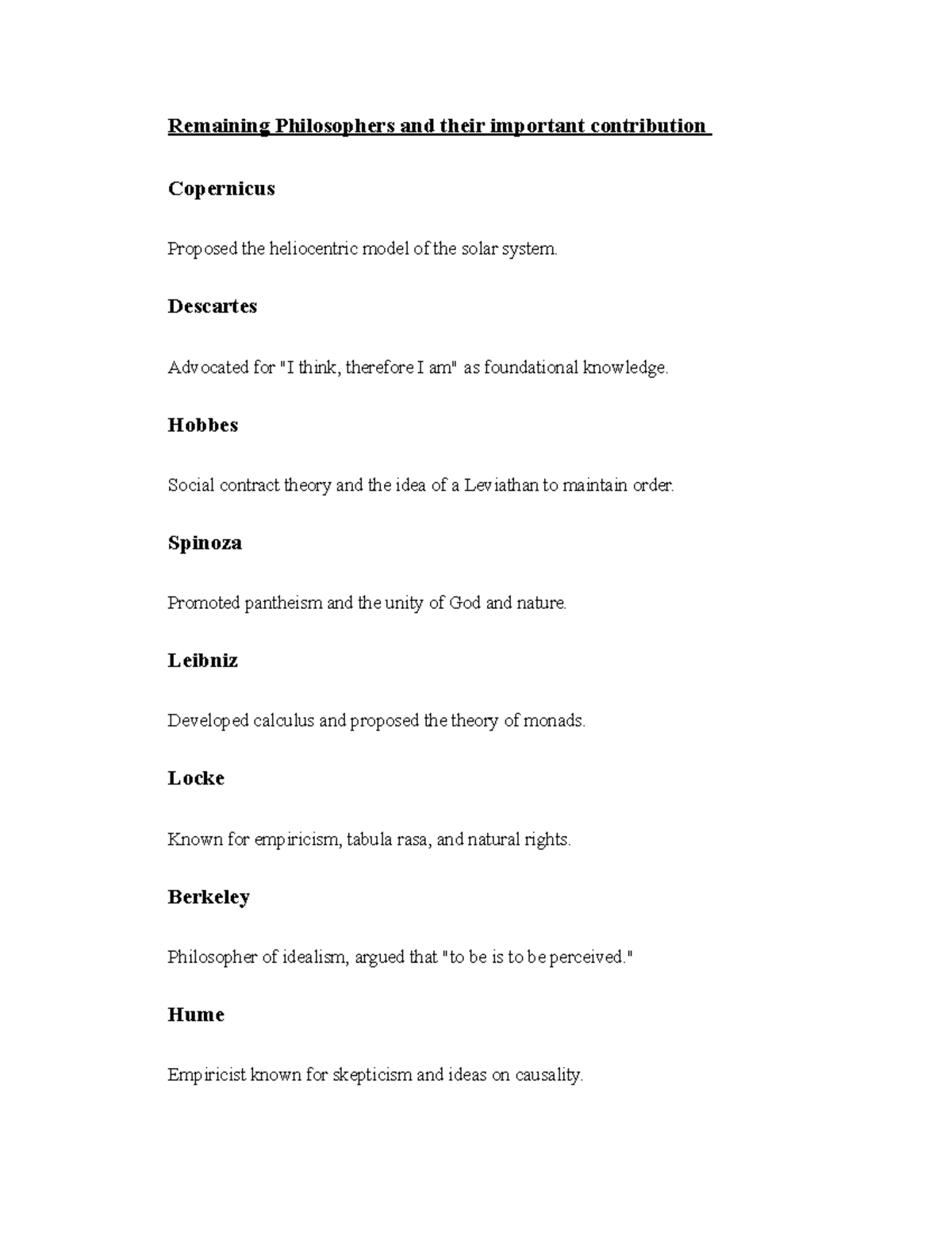 Philosophy final term notes - Remaining Philosophers and their ...