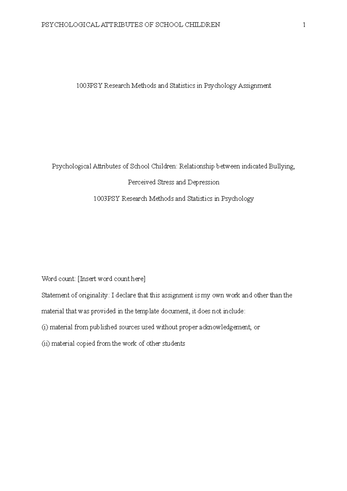 1003PSY Lab Report - 1003PSY Research Methods and Statistics in ...