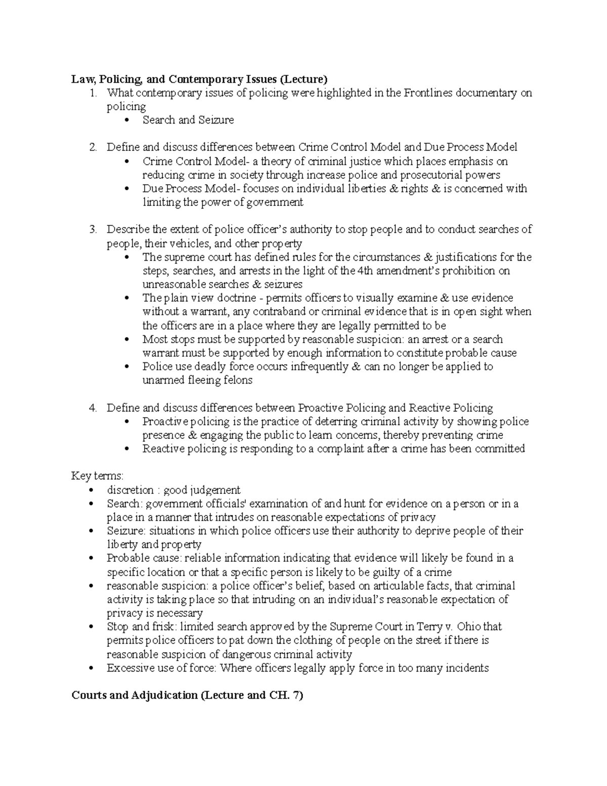 CJ 110 Final Study Guide - Law, Policing, and Contemporary Issues ...