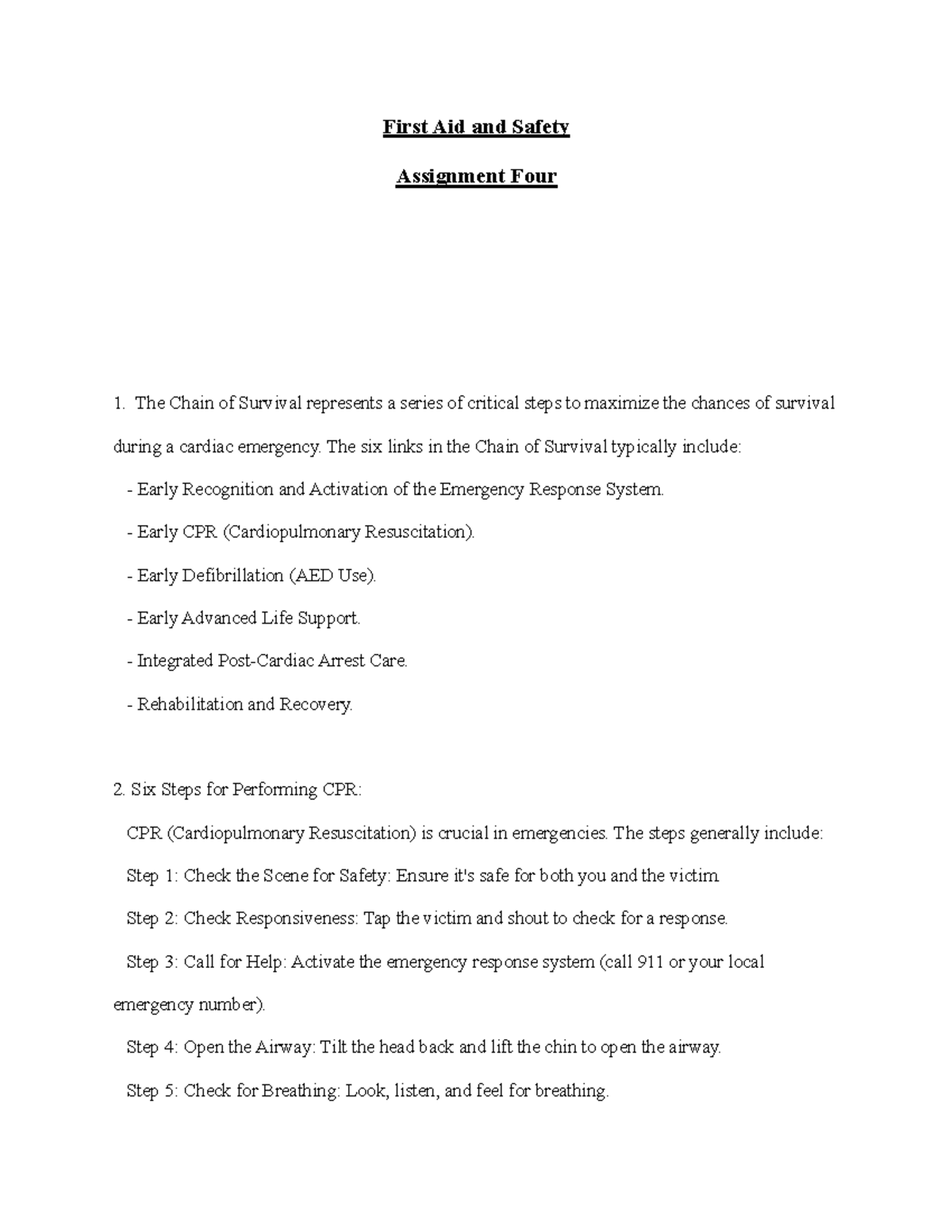 First Aid and Safety Assignment Four - First Aid and Safety Assignment ...