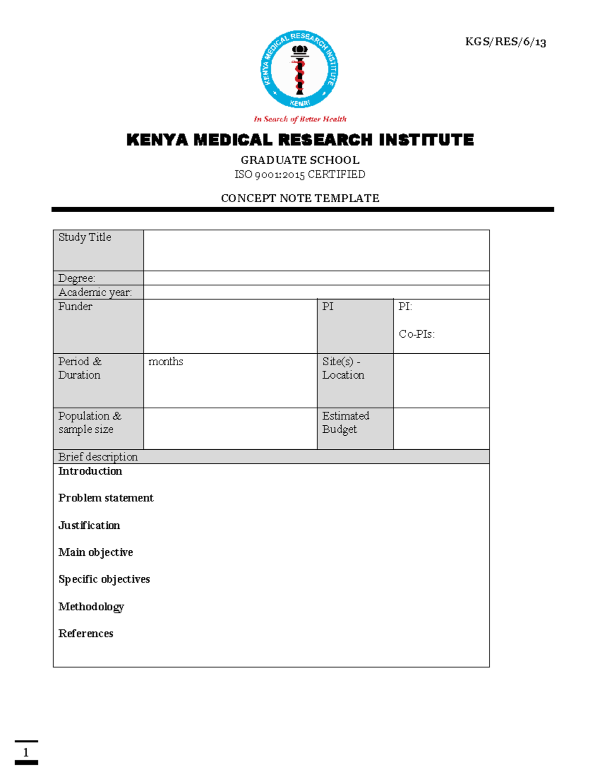 Concept-Note-Template - 1 KGS/RES/6/ KENYA MEDICAL RESEARCH INSTITUTE ...