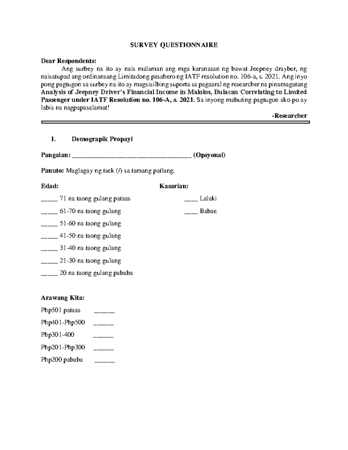 Questionnaire-NJSS - An example of questionnaire for the conduction of ...