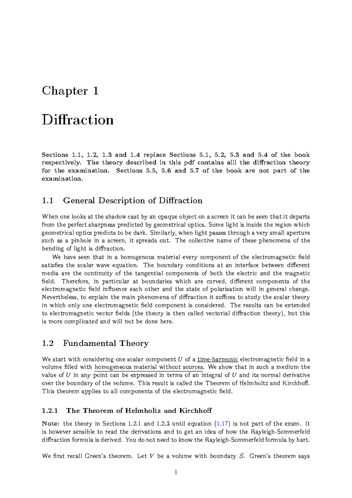 Diffraction Theory Replacement of Chapter 5 - Chapter 1 Diffraction ...