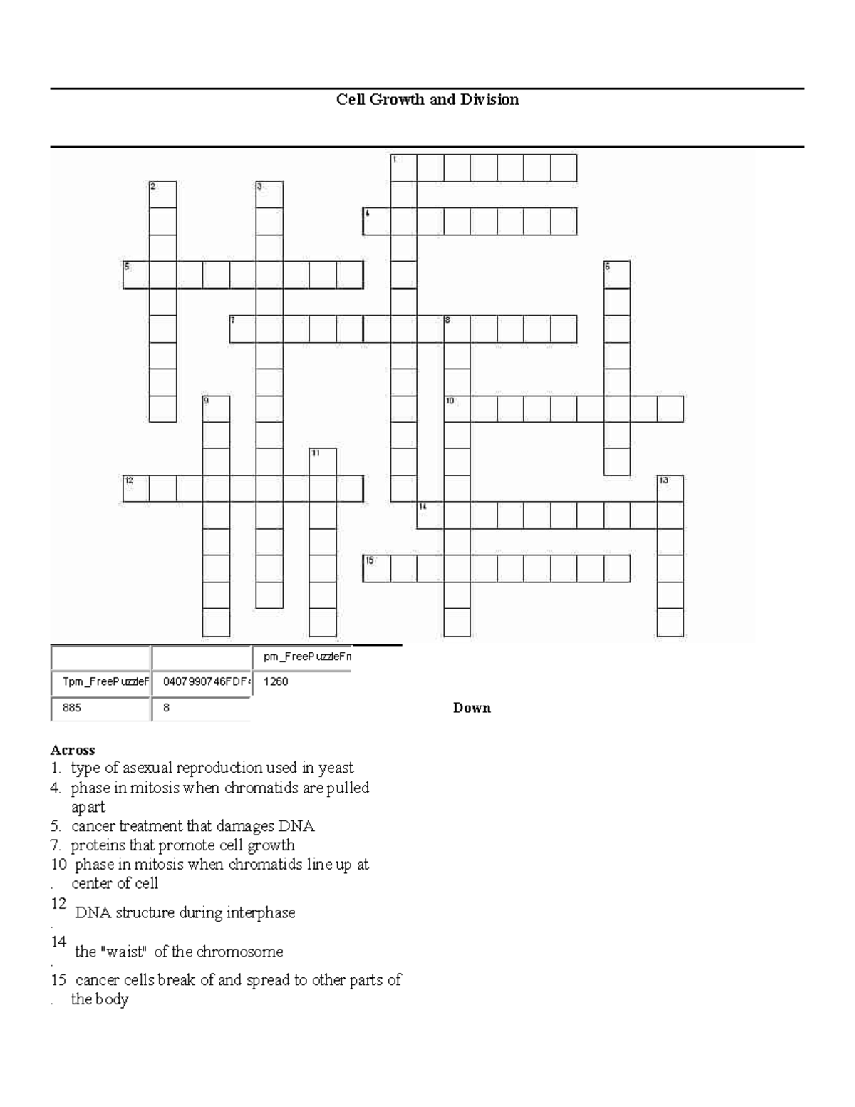 Crossword Cell Growth and Division - Cell Growth and Division Across 1 ...