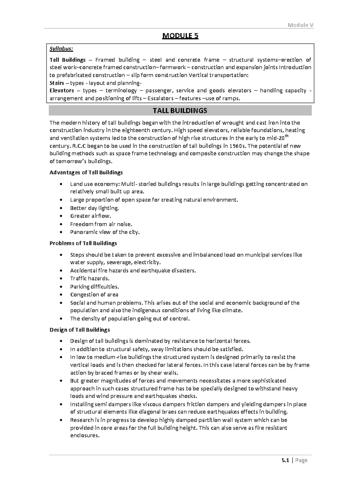 Module 5 Part 1 - Lecture notes Construction Technology - Syllabus ...