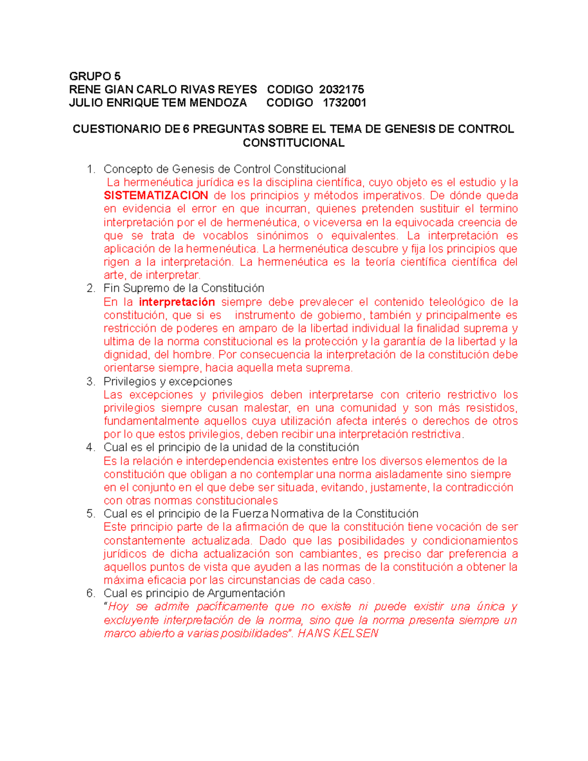 Cuestionario DE 6 Preguntas Sobre EL TEMA DE Genesis DE Control ...