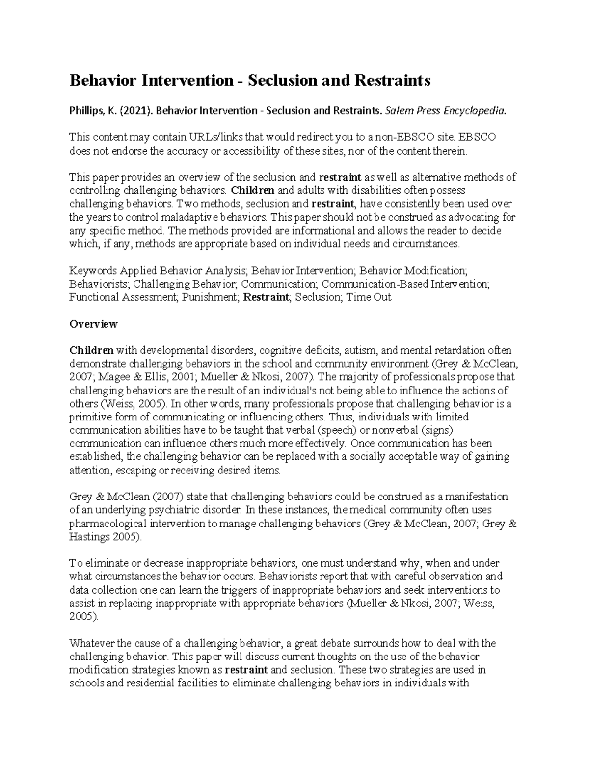 Behavior Intervention - (2021). Behavior Interven9on - Seclusion and ...