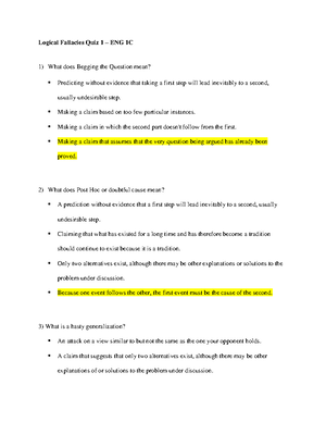 Clear Thinking in Writing - Logical Fallacies Review Quiz - Logical ...