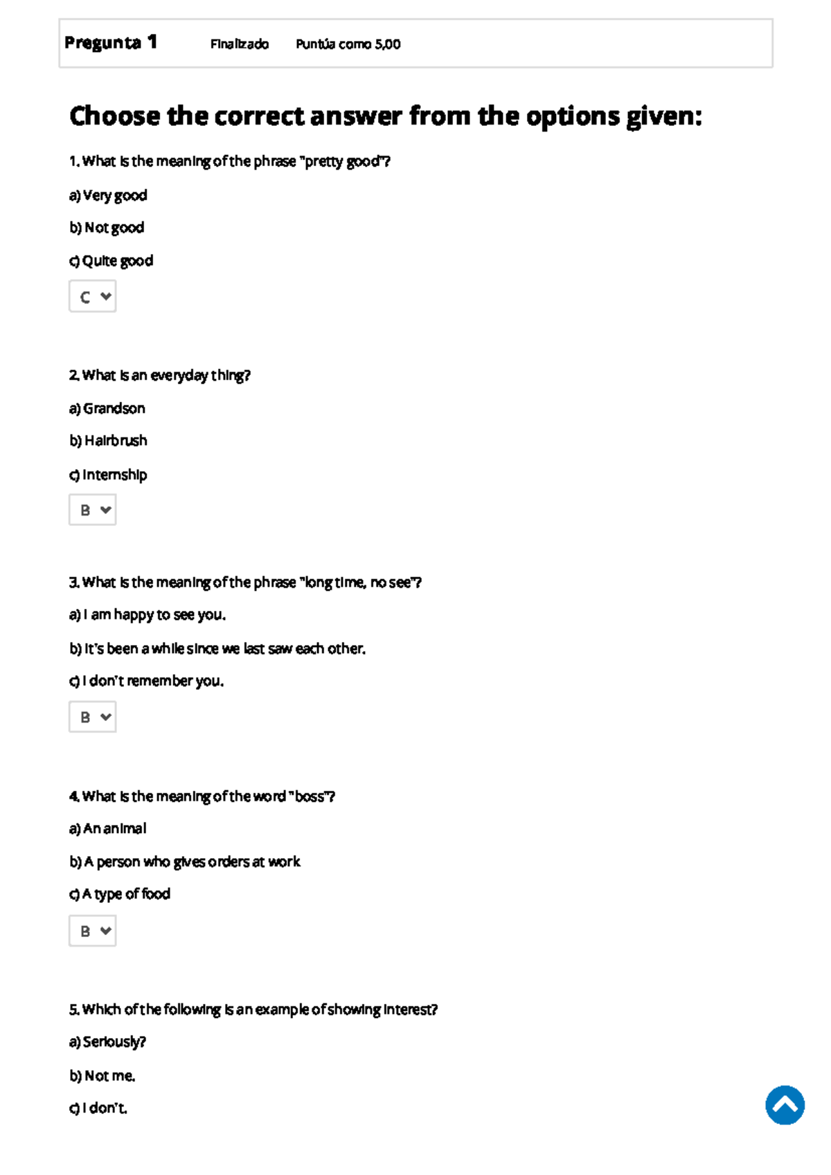 Unit 1 - vocabulary, quiz 1 Revisión del intento - Pregunta 1 ...