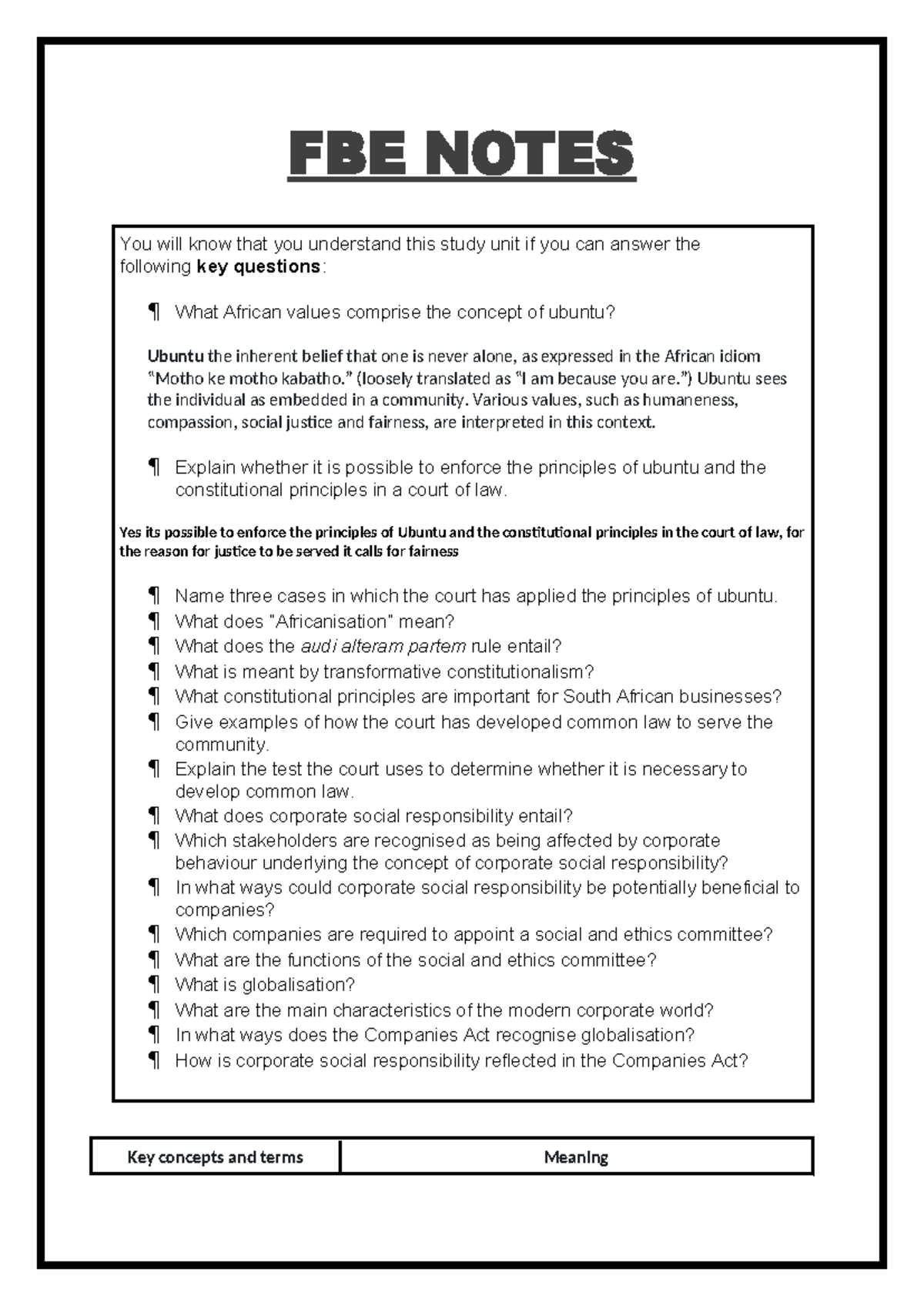 Fbe notes - FBE NOTES You will know that you understand this study unit ...