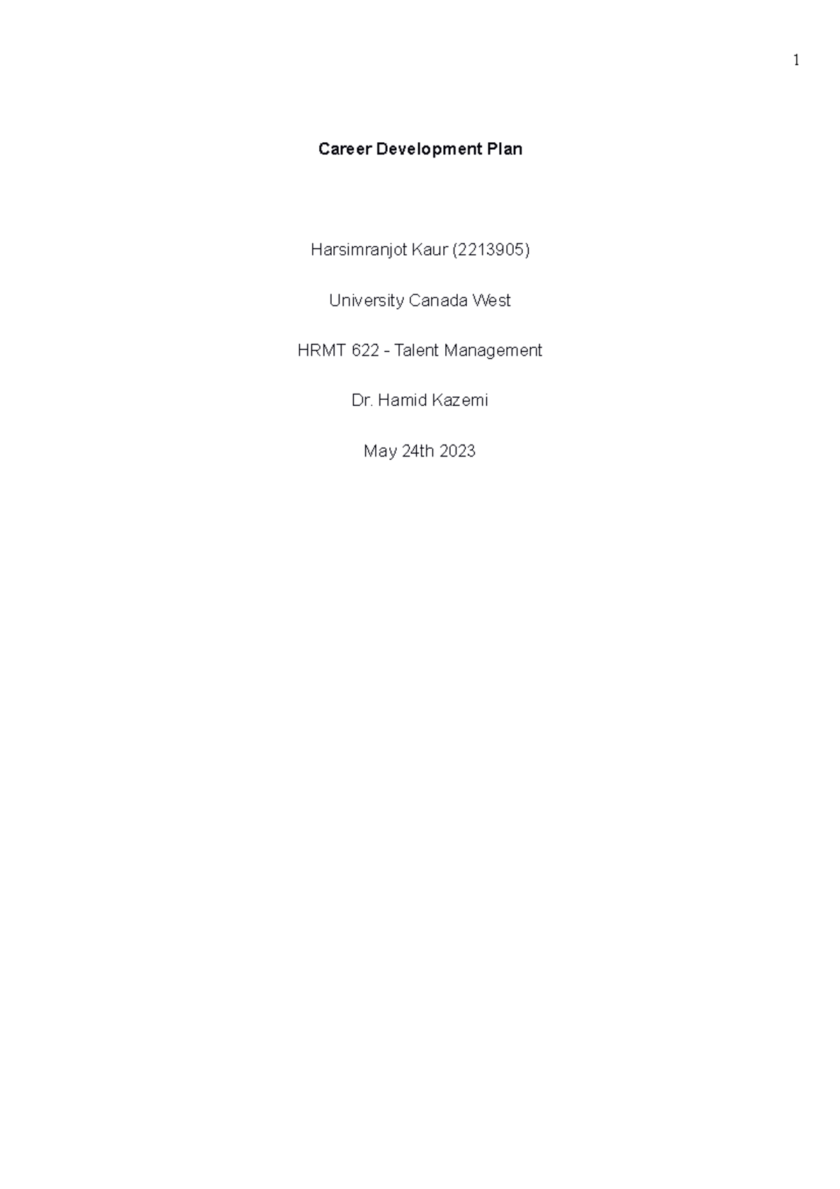 Career Development Plan Assignment of HRMT - Career Development Plan ...