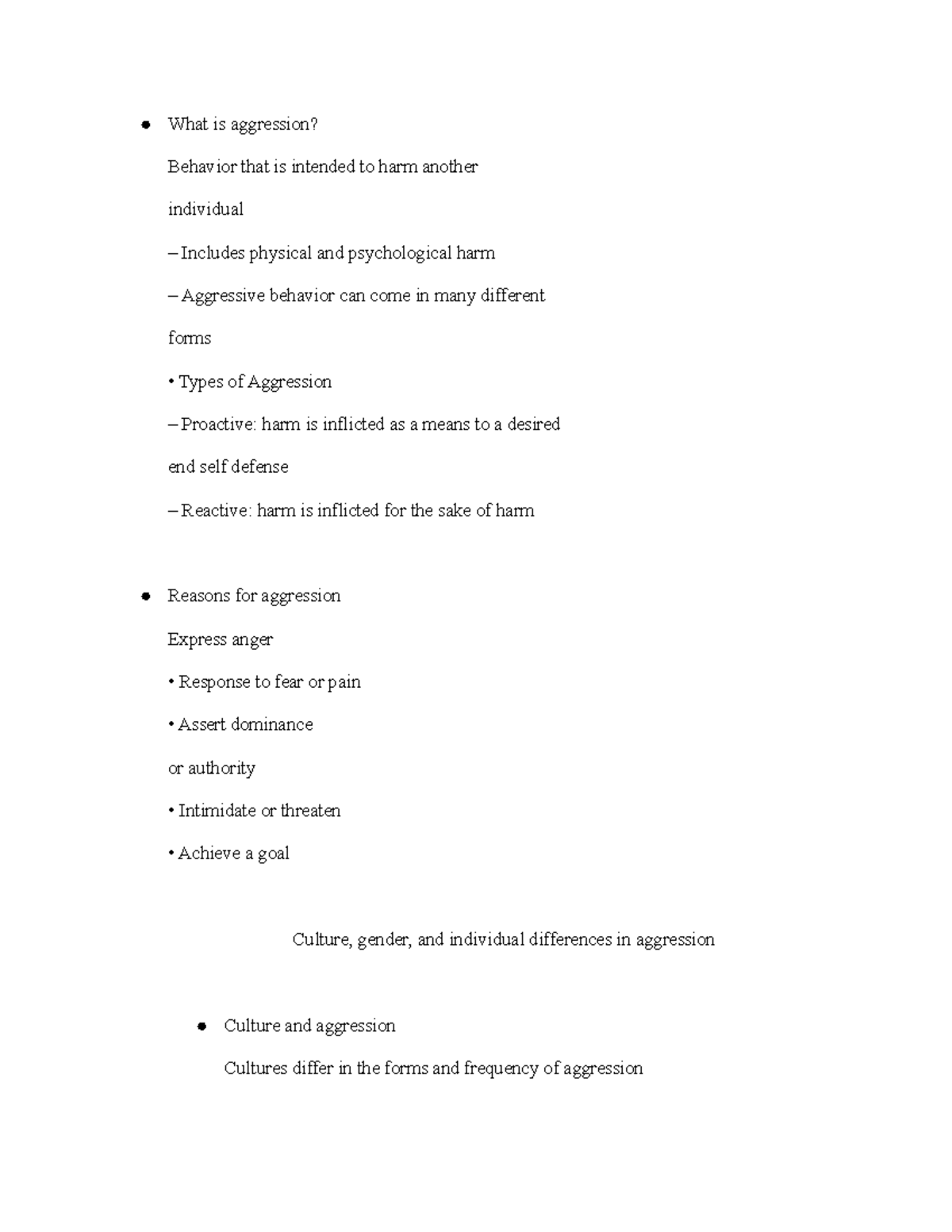 Chapter 11 aggression - professor kohler - What is aggression? Behavior ...