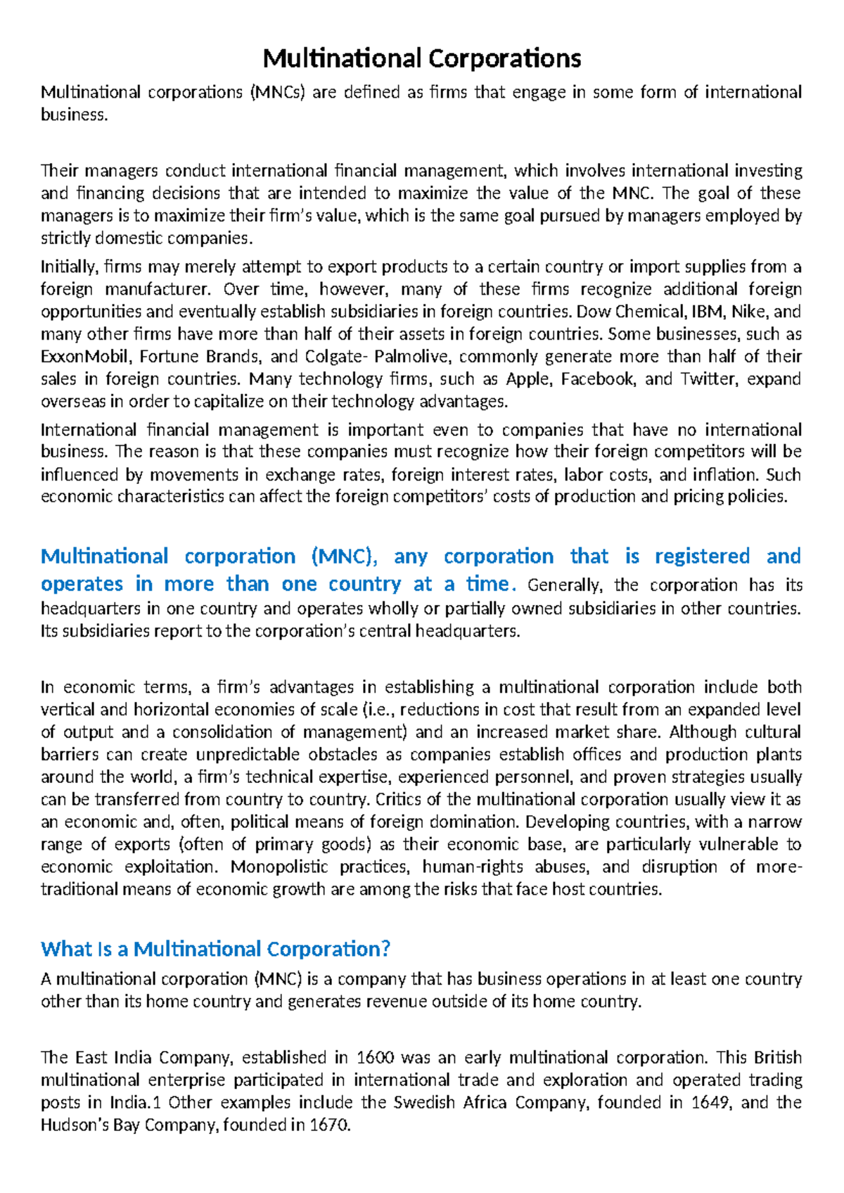 Multinational Corporations - Multinational Corporations Multinational ...