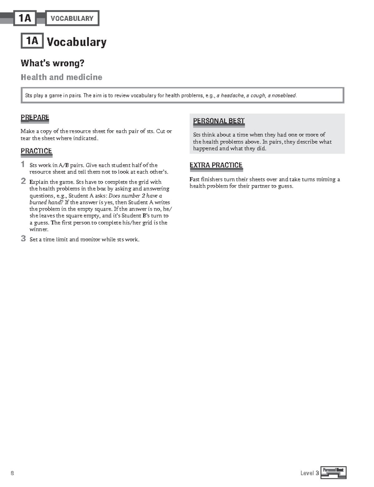 Personal Best Level 3 Pg Ph 1 - 1A VOCABULARY PREPARE Make a copy of ...