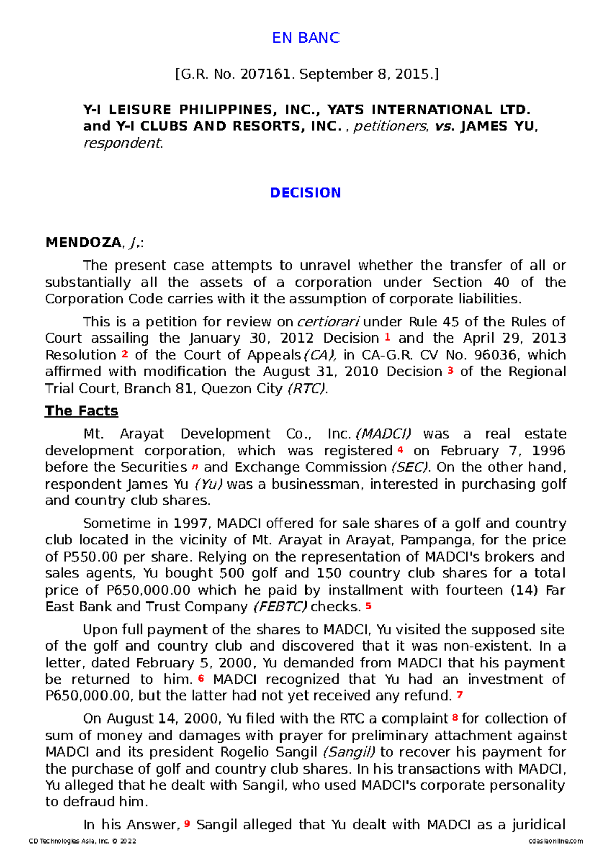 Y-I Leisure Phils. Inc - kjljkl - EN BANC [G. No. 207161. September 8 ...