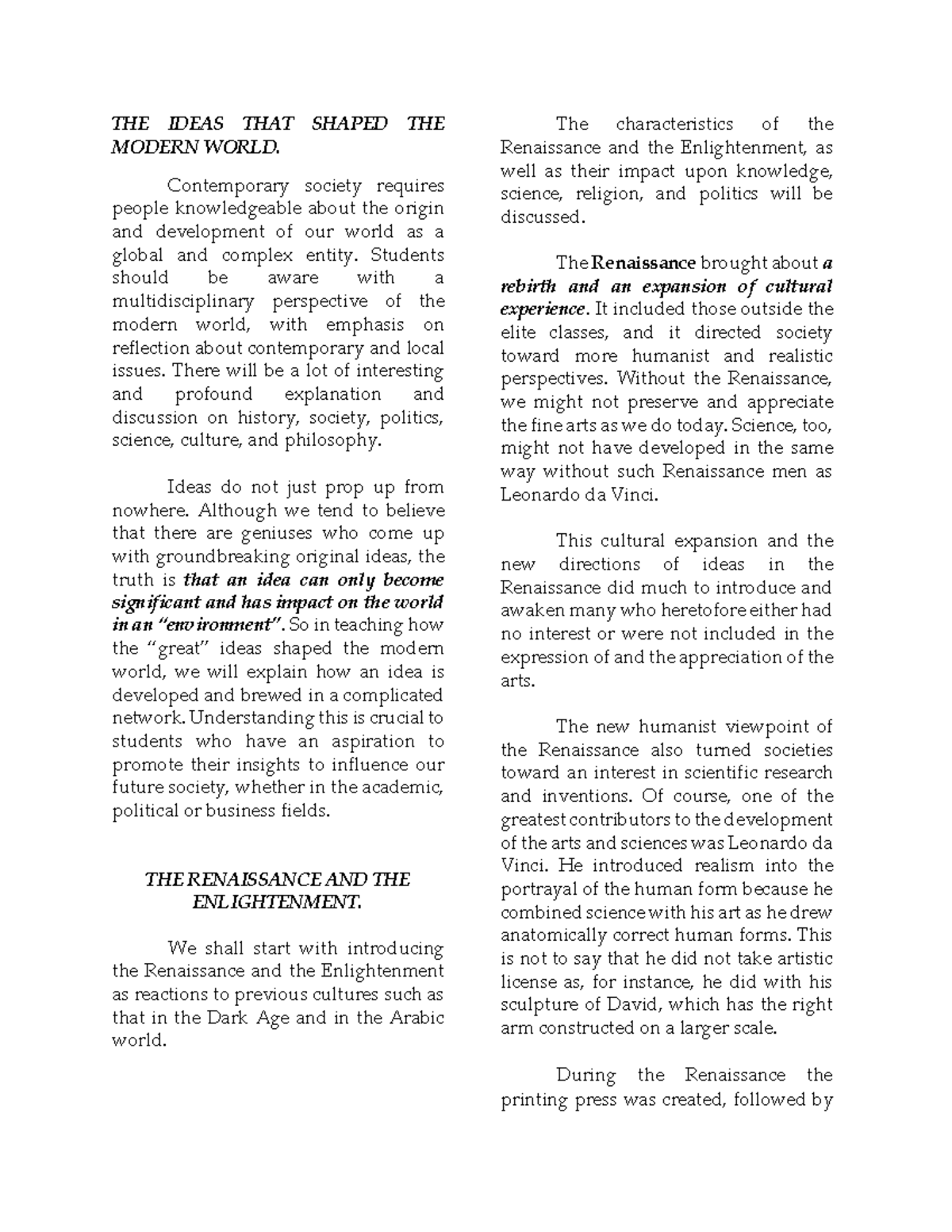 0001 - A World of Ideas Module - THE IDEAS THAT SHAPED THE MODERN WORLD ...