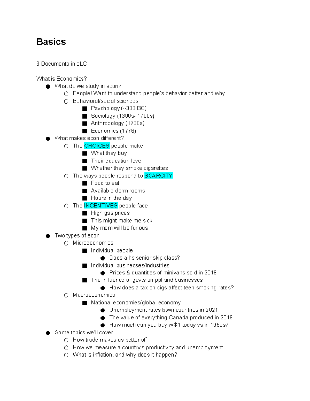 Notes on the basics of economics - Basics 3 Documents in eLC What is ...