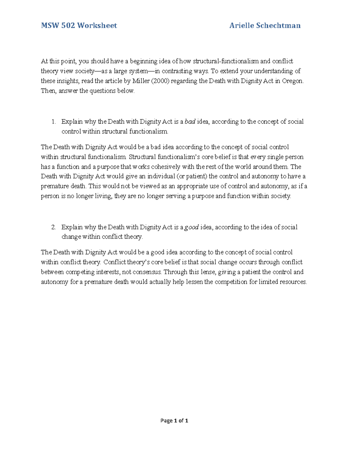 Module 9 Homework- Social Conflict and Structural Functionalism - MSW ...