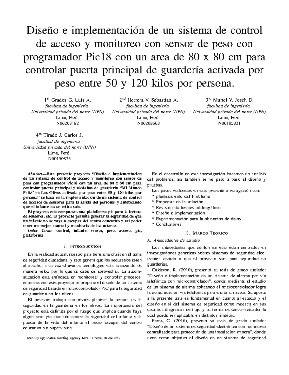 Paper t1 - Diseno e implementaci ̃ on de un sistema de control ́ de acceso y monitoreo con ...