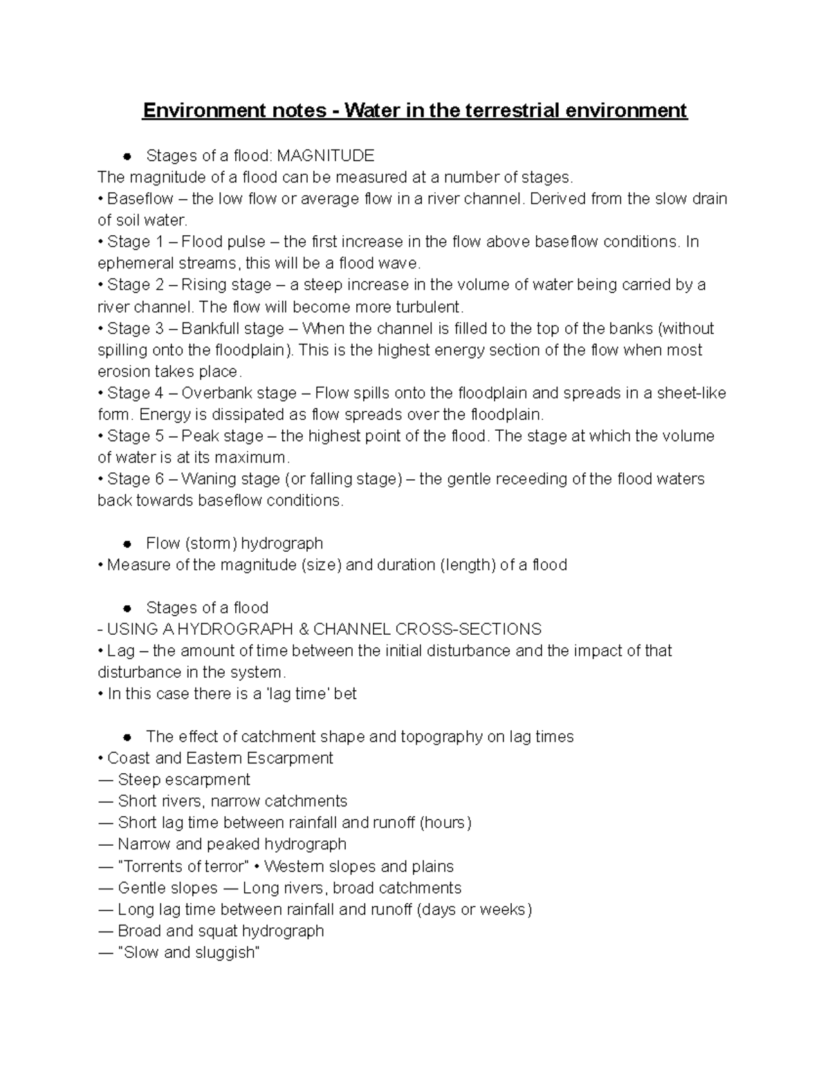 Environment notes - Water in the terrestrial environment - Baseflow ...