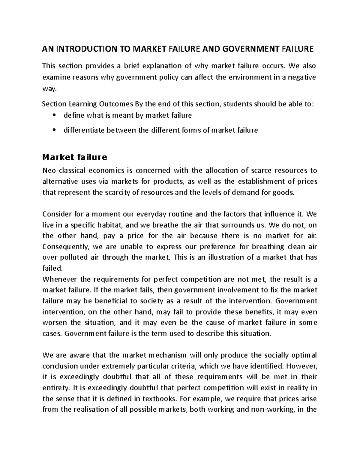 AN Introduction TO Market Failure AND Government Failure - AN ...