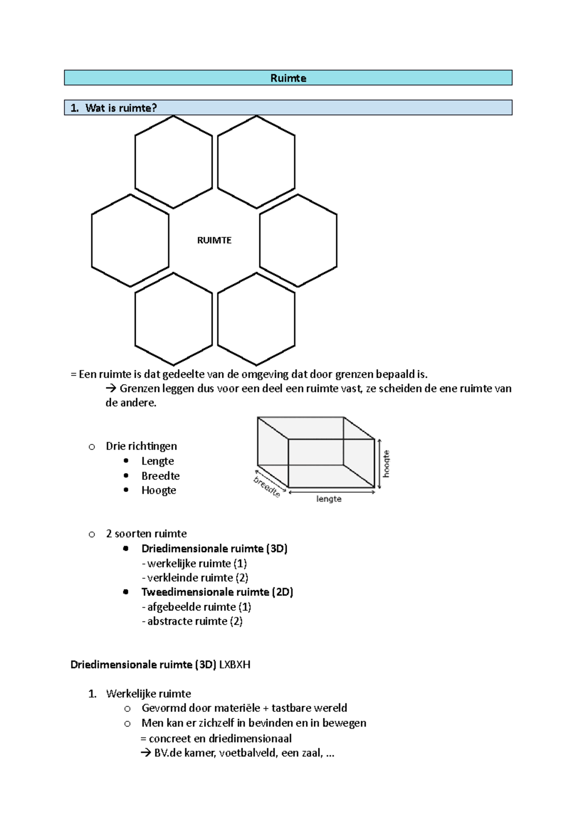 Ruimte - samenvatting - Ruimte Wat is ruimte? = Een ruimte is dat ...