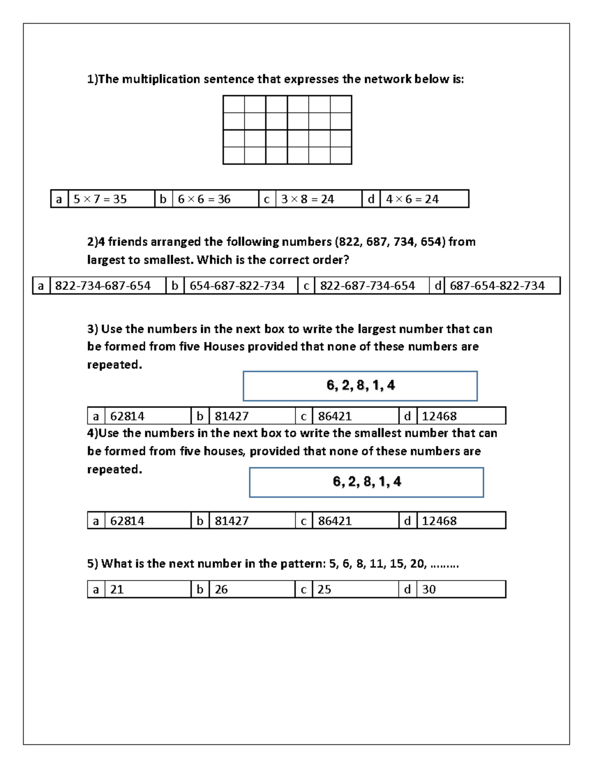 N2 - Math - 1)The multiplication sentence that expresses the network below is: a 5 × 7 = 35 b 6 ...
