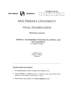 Past semester question paper - Enterprise Systems Planning and ...