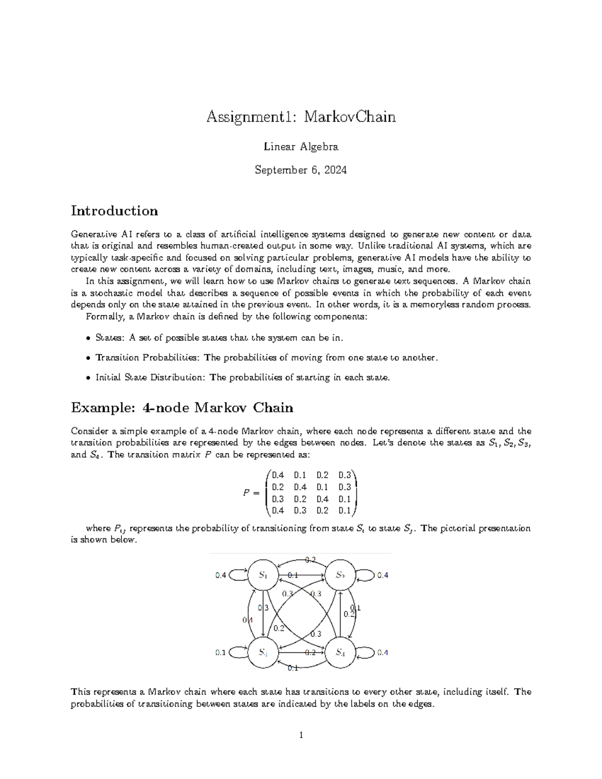 Linear Algebra HW1 Markov Chain - Assignment1: MarkovChain Linear Algebra September 6, 2024 ...