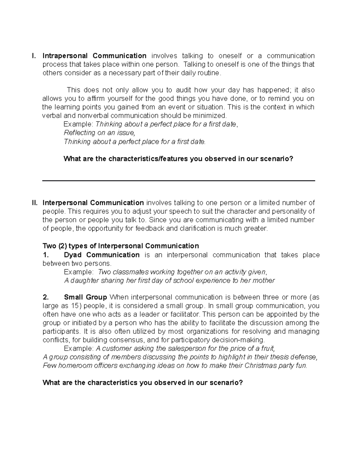 CO-speech-context - Jjhhhh - I. Intrapersonal Communication involves ...