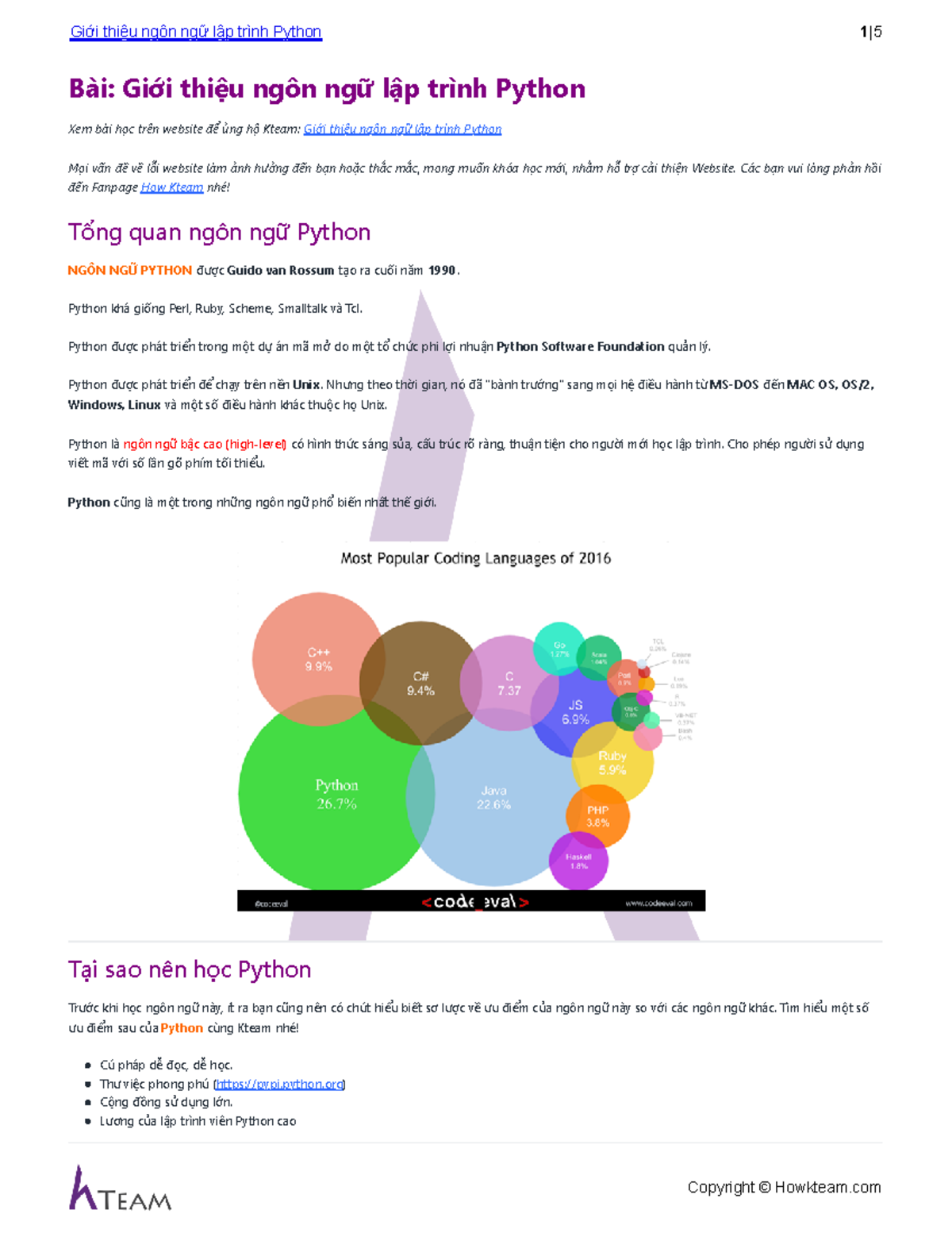 Howkteam.VN - Giới thiệu ngôn ngữ lập trình Python - Bài: Giới thiệu ...
