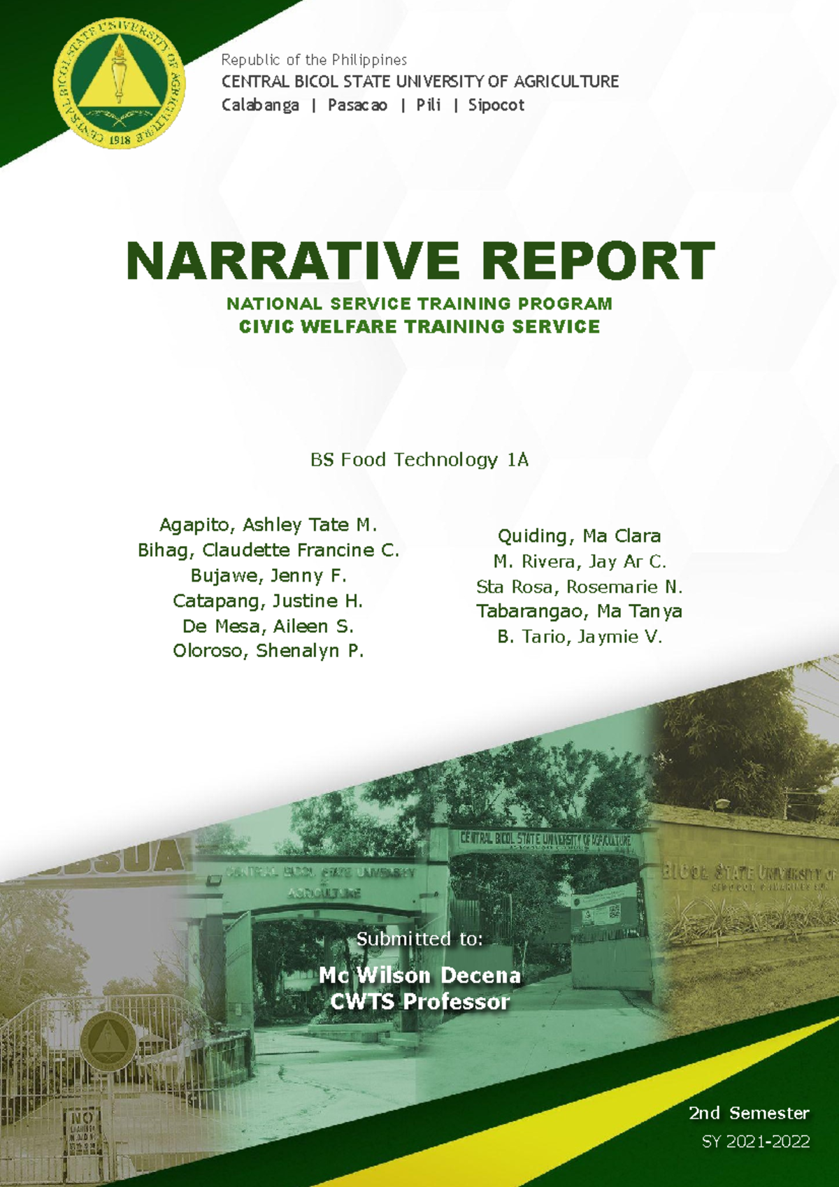 BSFT1A CWTS Narrative Report Presentation - Republic of the Philippines ...