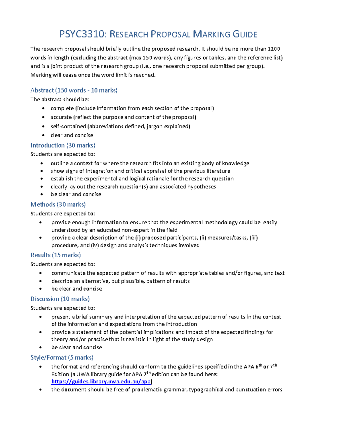 PSYC3310 Research Proposal Marking Guide-2 - PSYC3310: RESEARCH ...