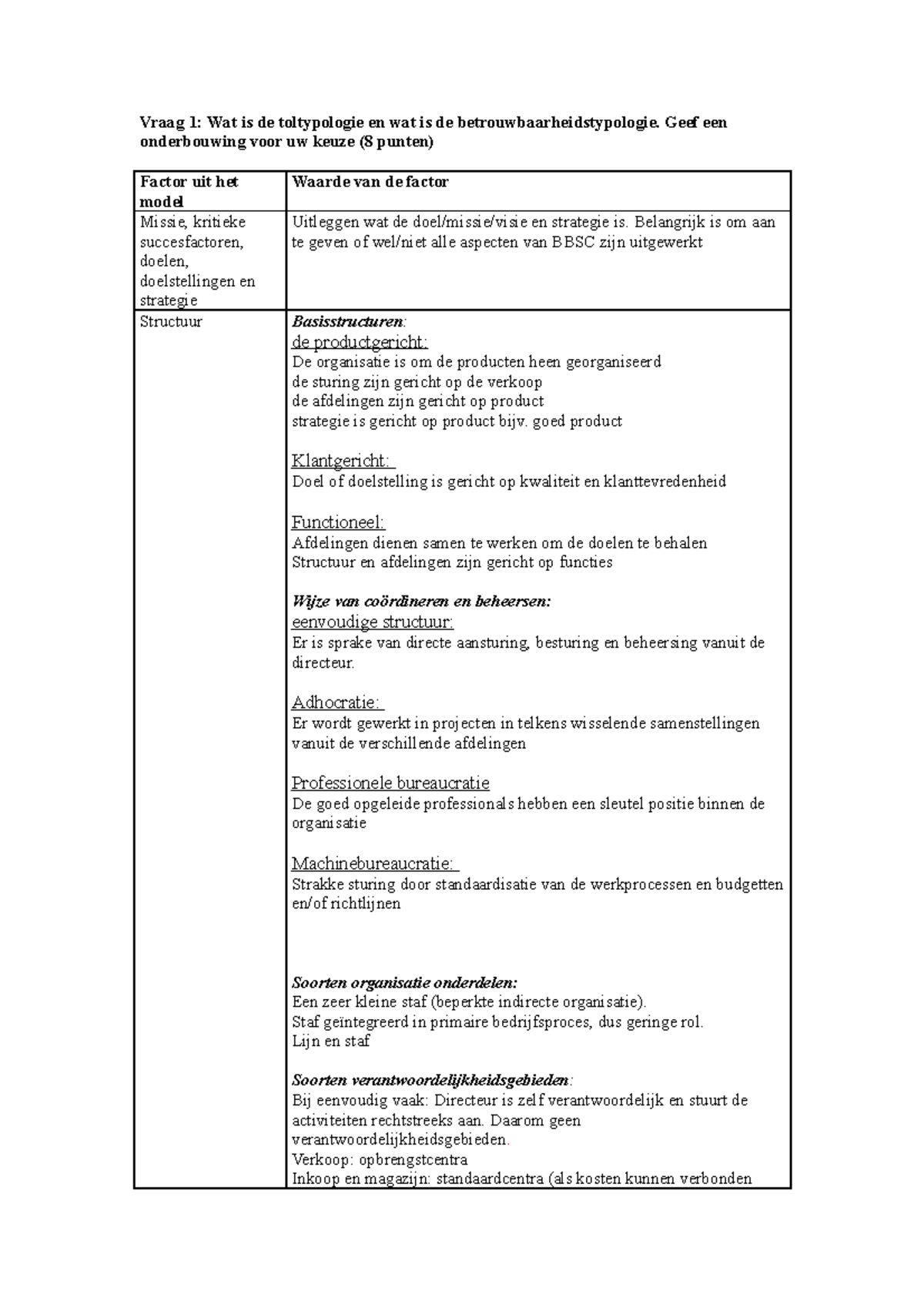 Tol-model antwoordmodel - Vraag 1: Wat is de toltypologie en wat is de ...